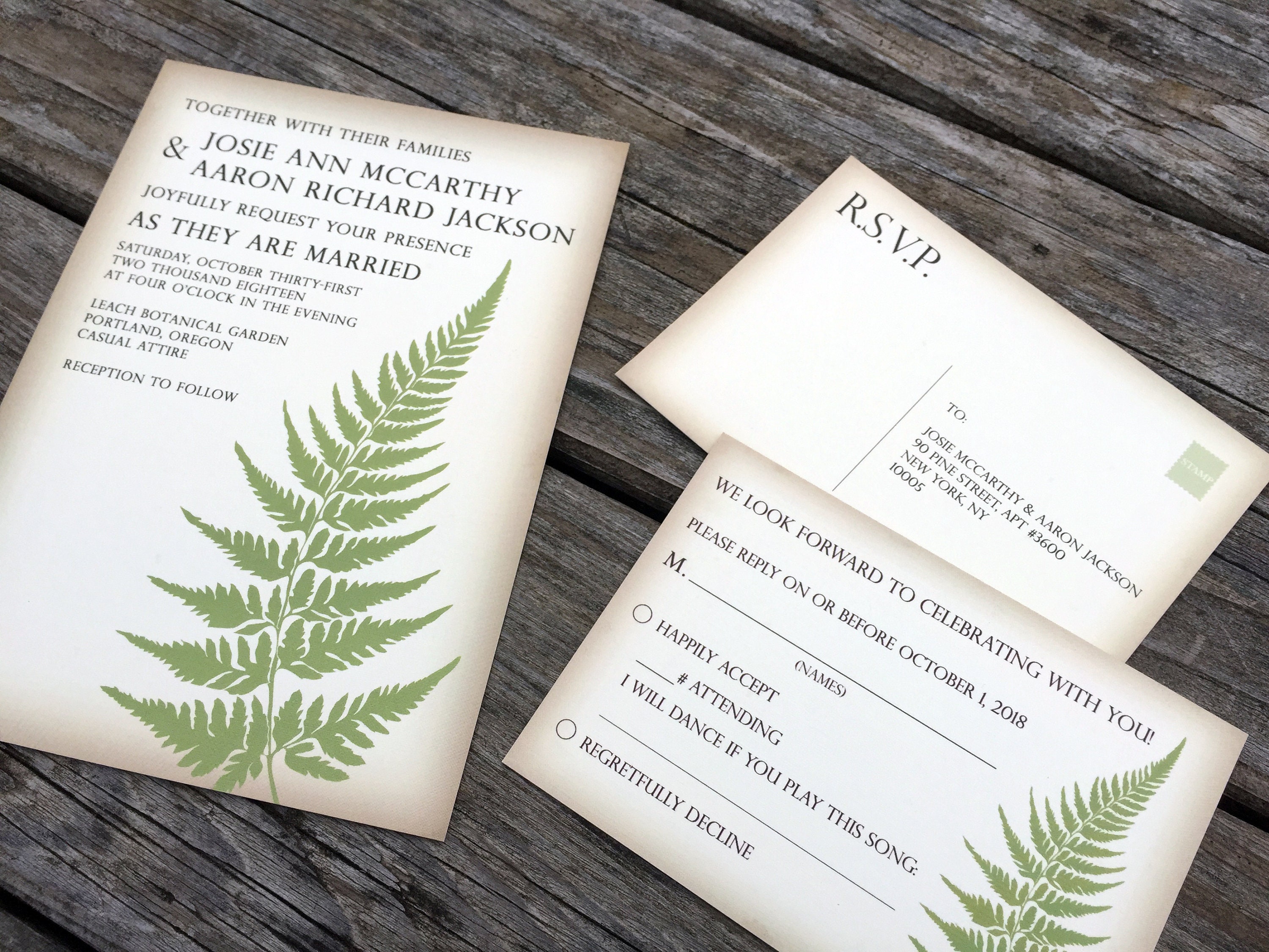 Rustic Fern Wedding Invitation, Greenery Invitation Set, Vintage ...