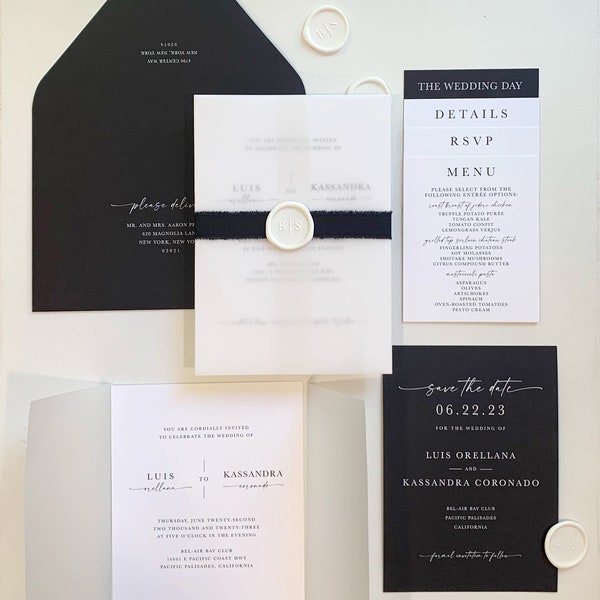 White and Black Initial Wedding Invitation - Etsy