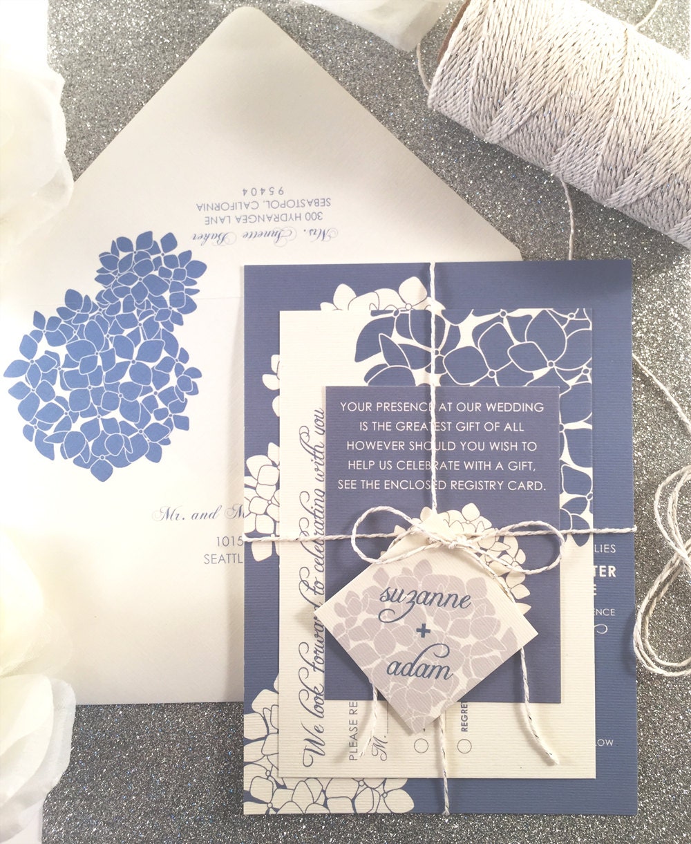 Hydrangea Wedding Invitation Suite, Floral Wedding Invites, Blue Flower ...