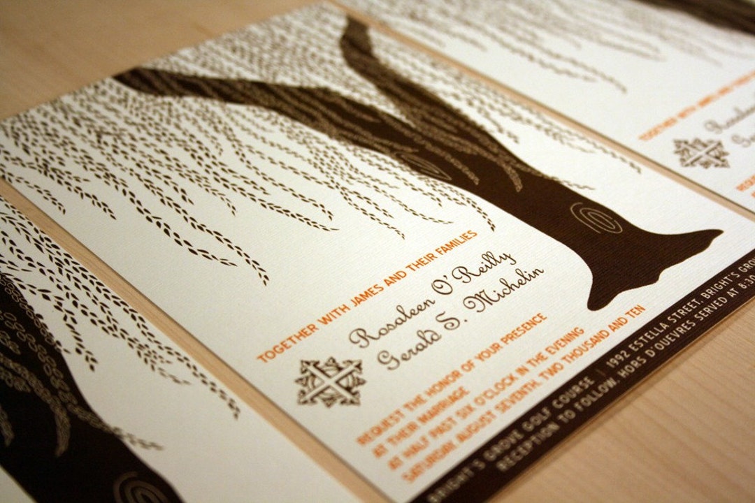 Willow Tree Wedding Invitation, Pocketfold Wedding Invitations, Outdoor ...