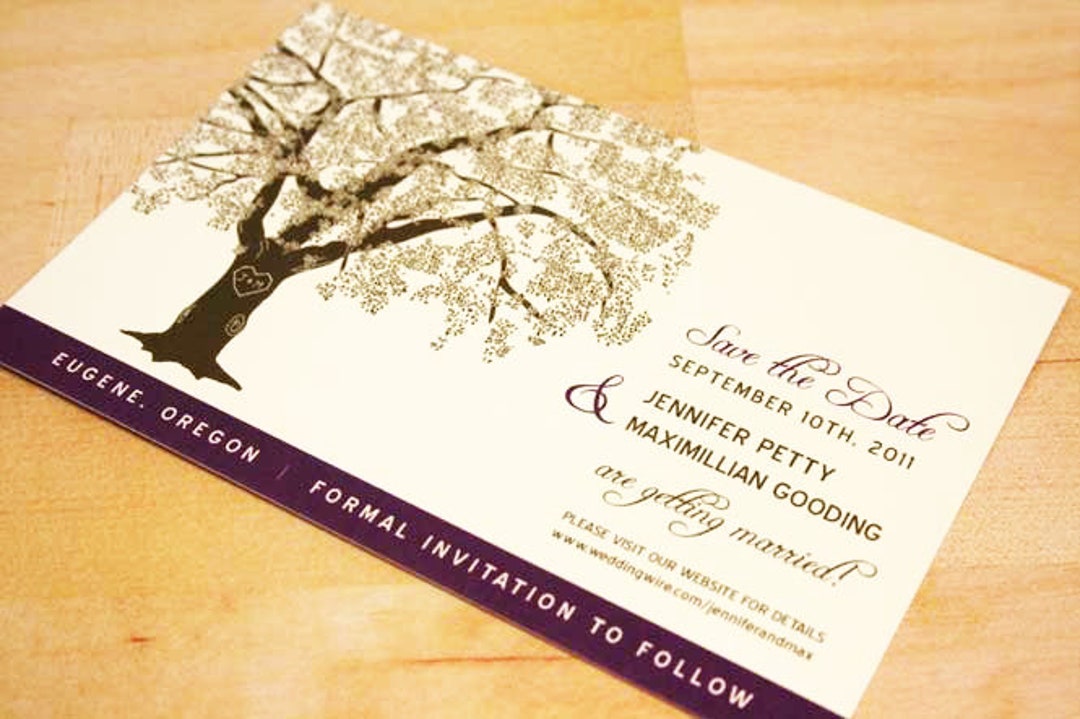 Rustic Tree Save the Date Card, Wedding Save the Date Postcard, Purple ...