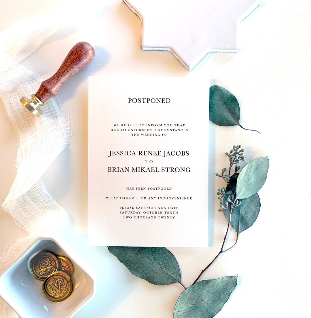 Wedding Postponed Announcement Card, Wedding Delayed Update, Event ...