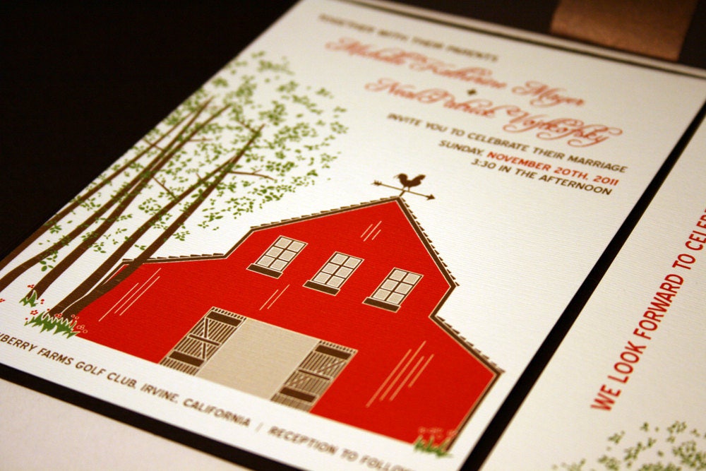 Barn Wedding Save the Date Card, Red Barn Save the Date Postcard ...