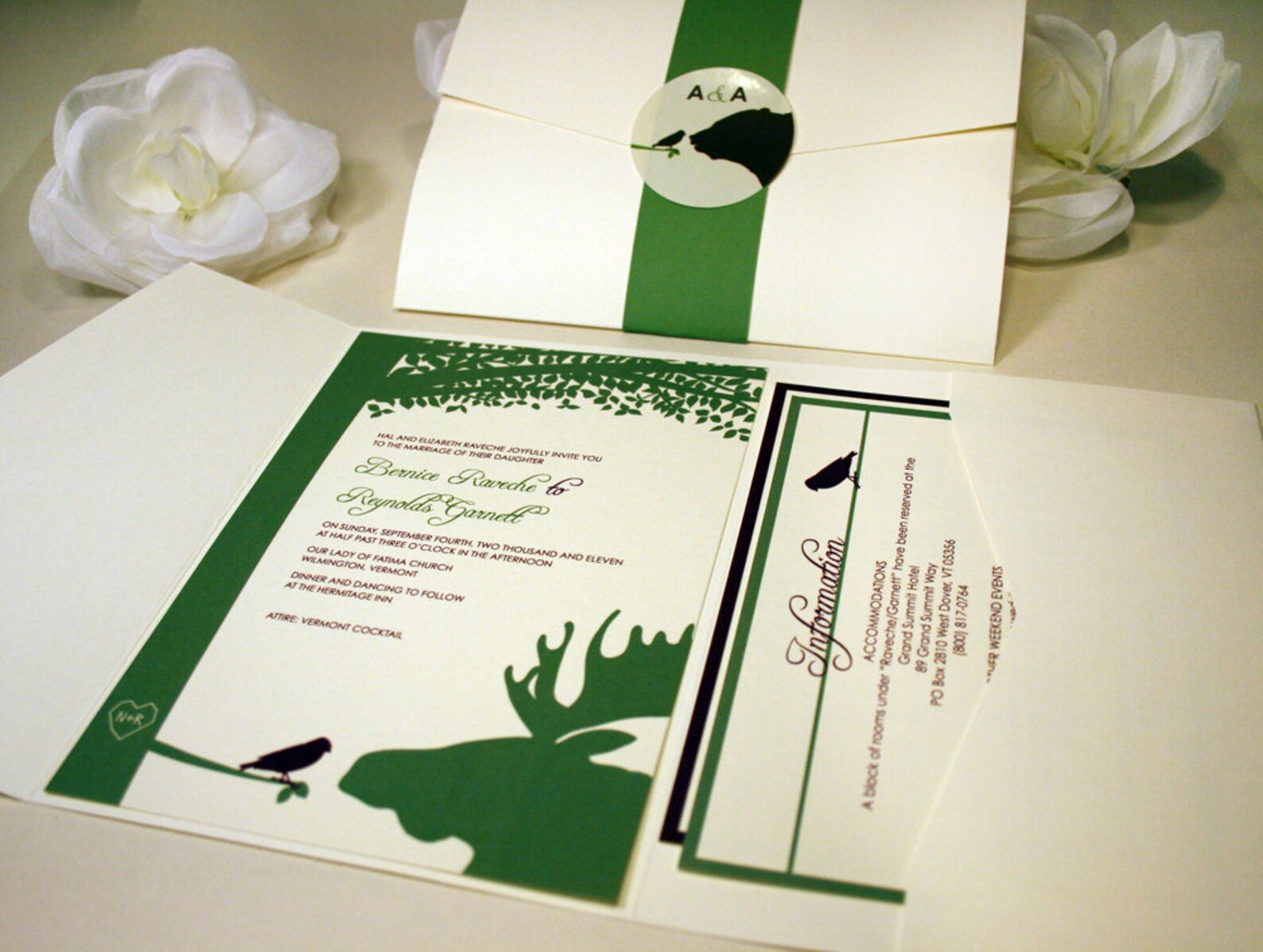 Bird and Moose Wedding Invitation With Tree, Wedding Invites, Wedding ...