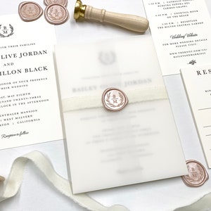 Champagne Pink and Ivory Wedding Invitation Set With Monogram Wax Seal ...