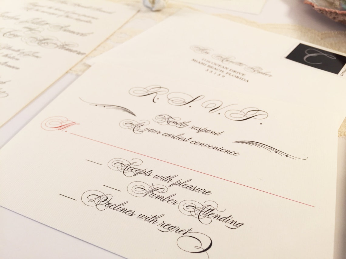 Chic Script Wedding Invitation Pocketfold Suite Sample Cream | Etsy