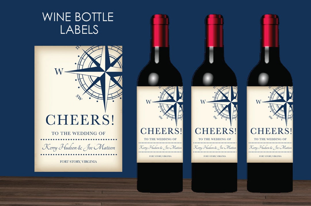 Compass Wine Label, Wedding Wine Bottle Labels, Nautical Compass Rose ...