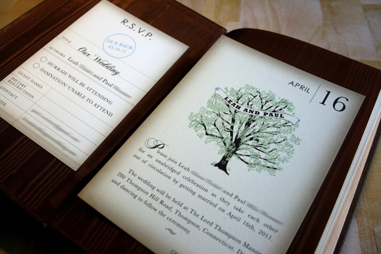 Sample Vintage Book Wedding Invitation, Rustic Tree Invitation ...