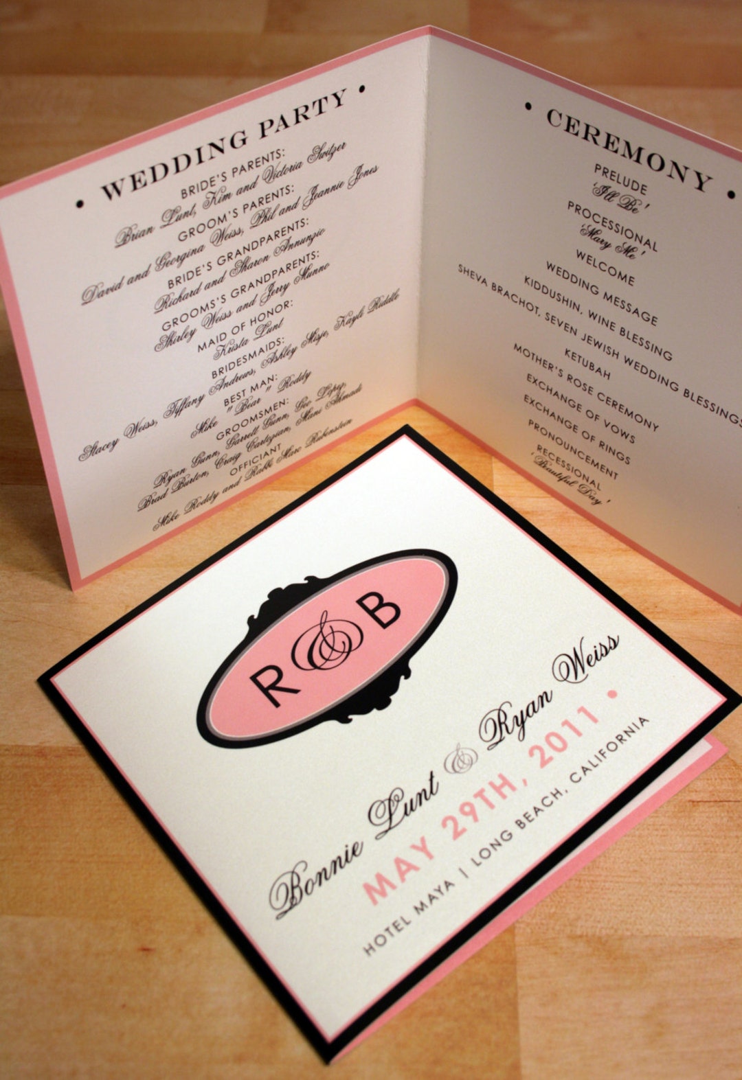 Modern Square Programs, Weddings, Custom Colors, Pink, Silver, Black ...
