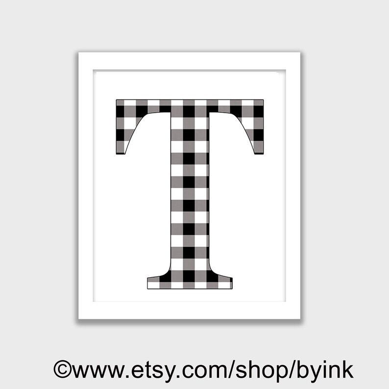 White & Black Check Alphabet Letter T, INSTANT DIGITAL DOWNLOAD ...