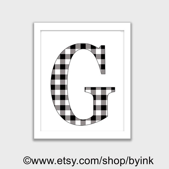 White & Black Check Alphabet Letter G INSTANT DIGITAL | Etsy