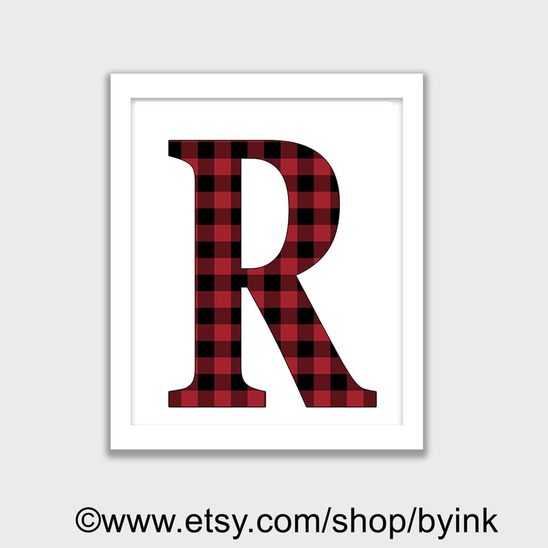 Red and Black Check Alphabet Letter R, INSTANT DIGITAL DOWNLOAD ...