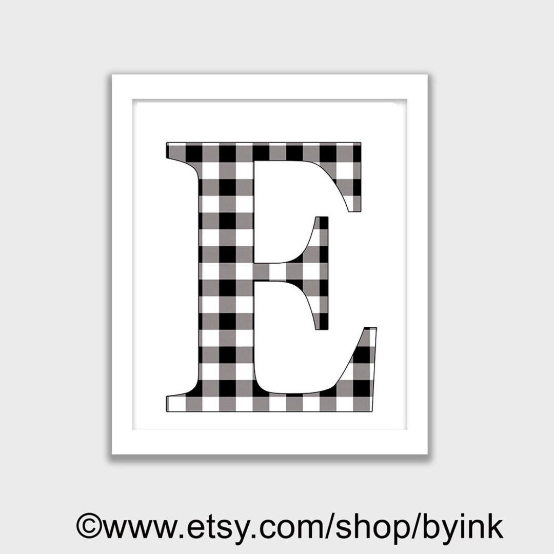 White & Black Check Alphabet Letter E, INSTANT DIGITAL DOWNLOAD ...