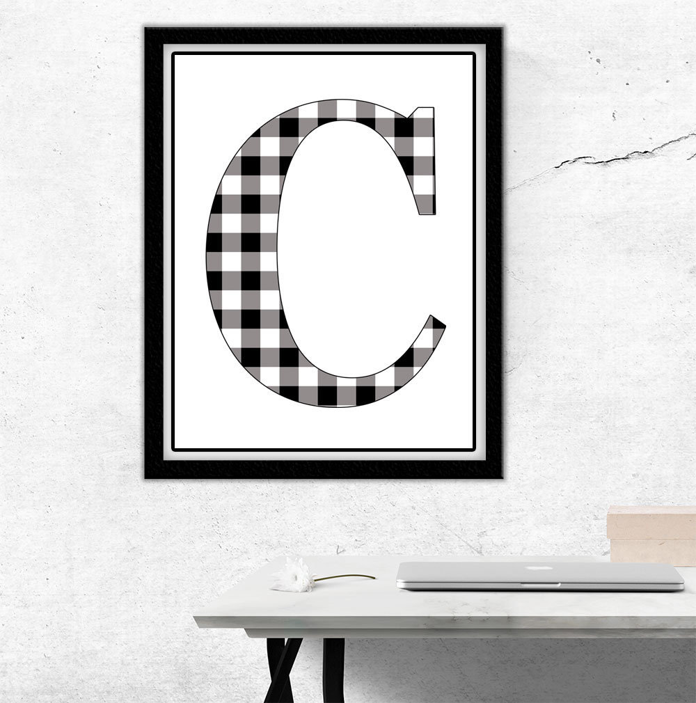 White & Black Check Alphabet Letter C, INSTANT DIGITAL DOWNLOAD ...