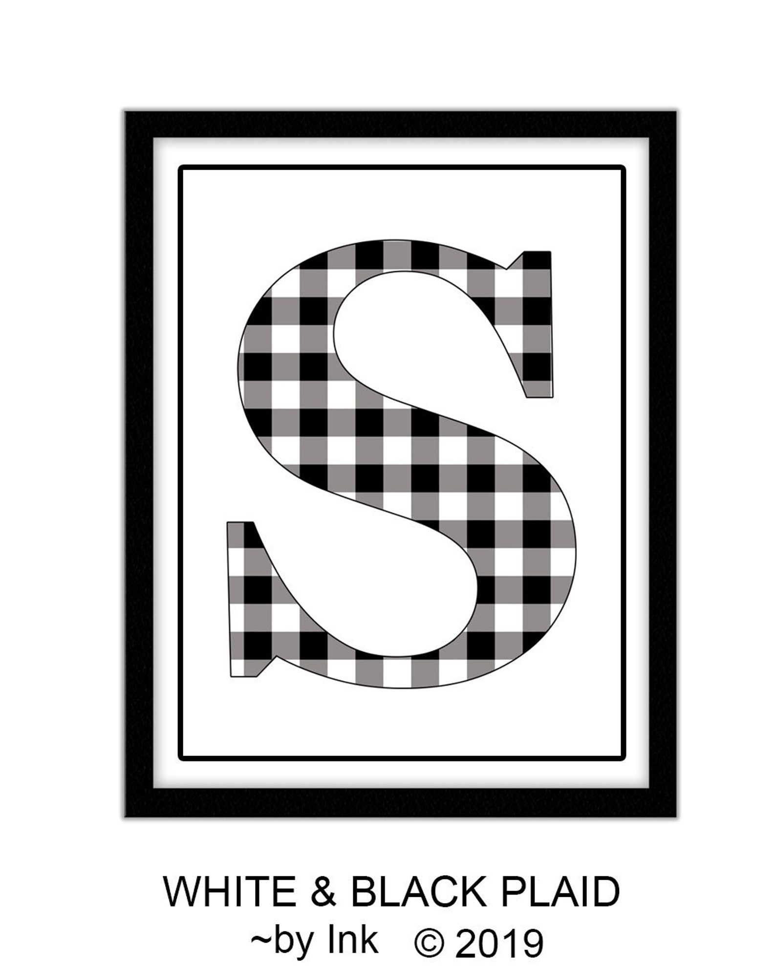 White & Black check alphabet letter S INSTANT DIGITAL | Etsy