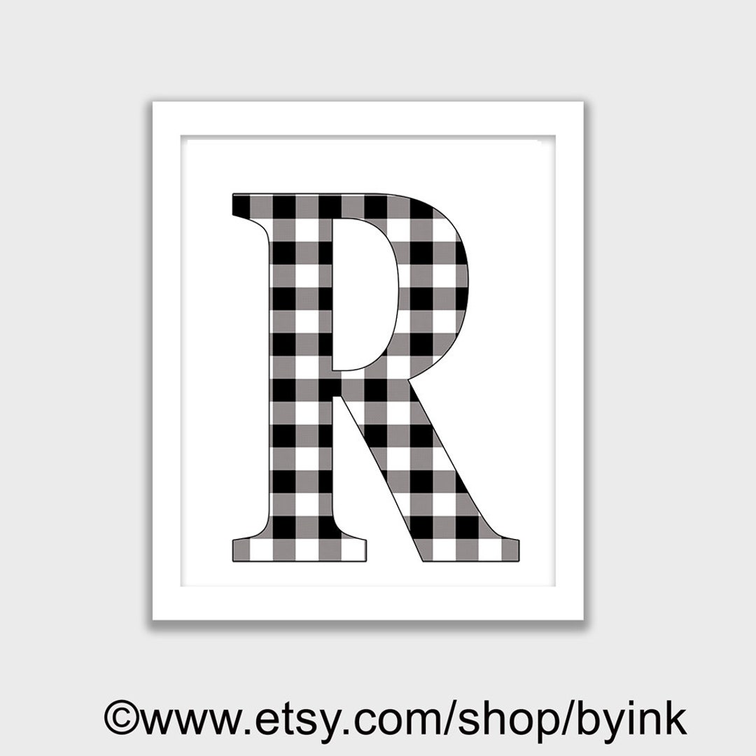 White & Black Check Alphabet Letter R, INSTANT DIGITAL DOWNLOAD ...