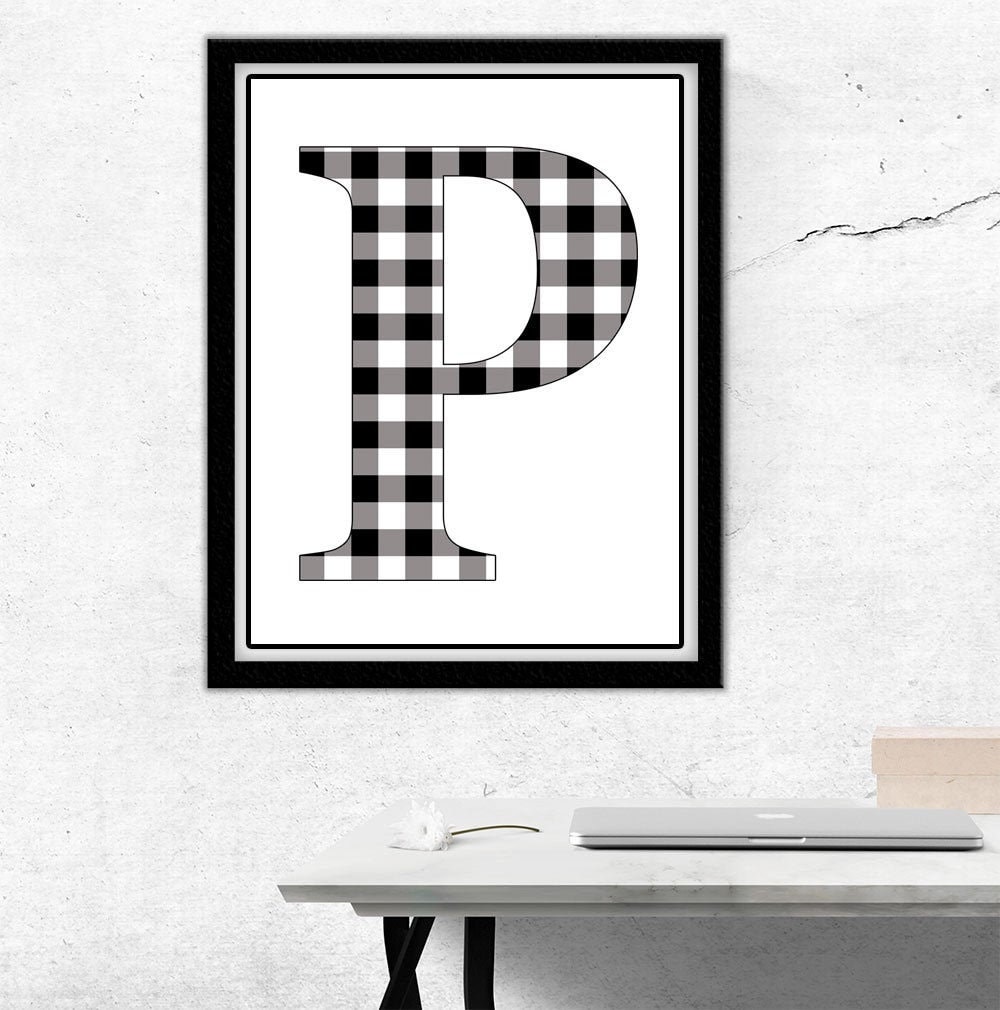 White & Black Check Alphabet Letter P, INSTANT DIGITAL DOWNLOAD ...
