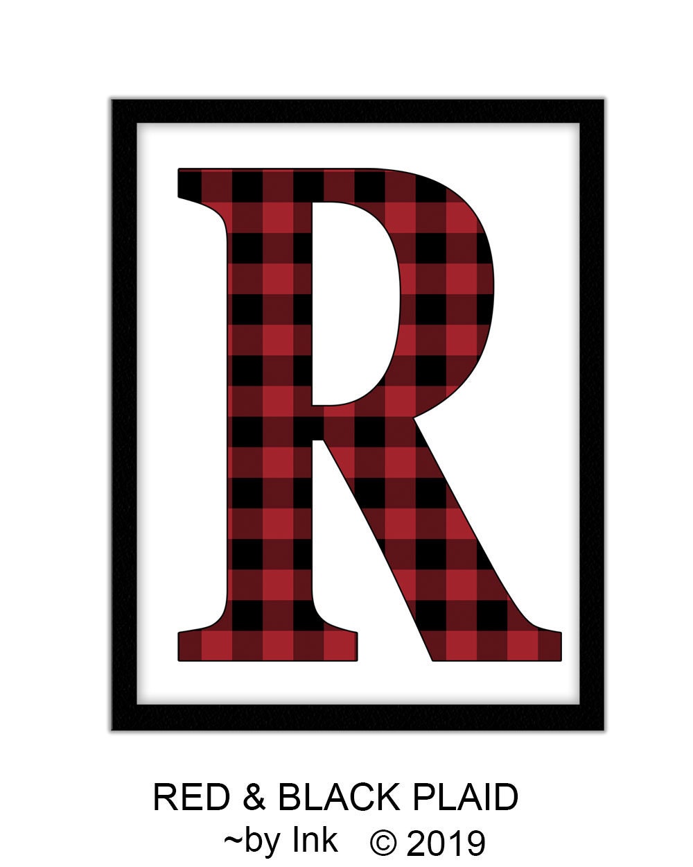 Red and Black Check Alphabet Letter R, INSTANT DIGITAL DOWNLOAD ...