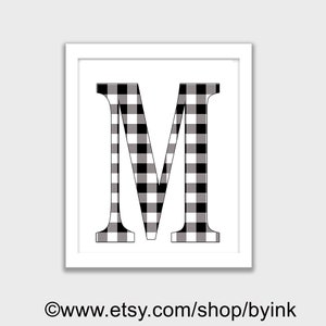 White & Black Check Alphabet Letter M, INSTANT DIGITAL DOWNLOAD ...