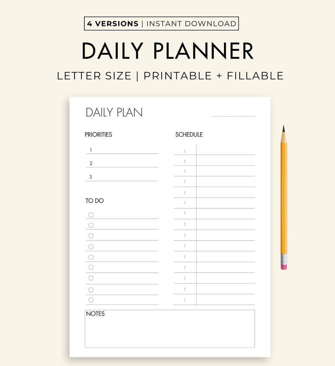 Daily Planner Printable, Fillable Undated, Checklist, Daily Schedule ...
