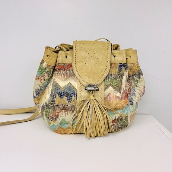 Pastel Abstract Tapestry and Leather Shoulder Bag by … - Gem
