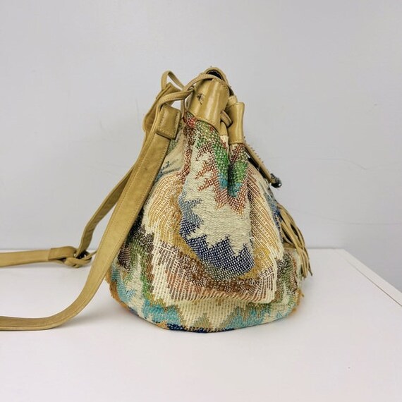 Pastel Abstract Tapestry and Leather Shoulder Bag by … - Gem