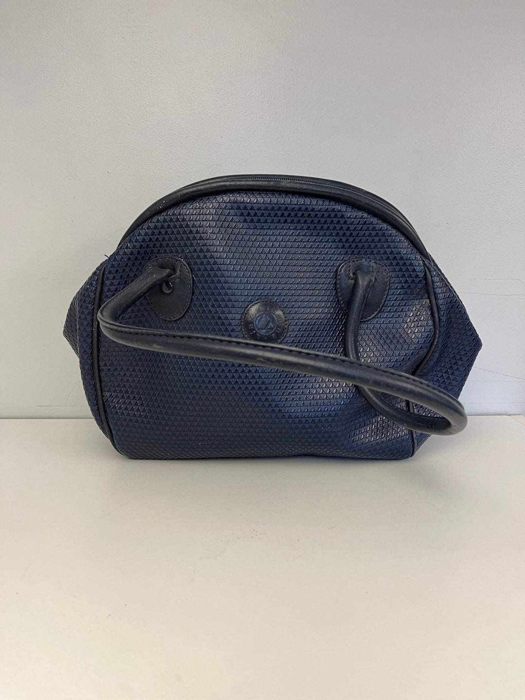 1980's Navy Blue Liz Claiborne Triangle Pattern Bowler - Etsy