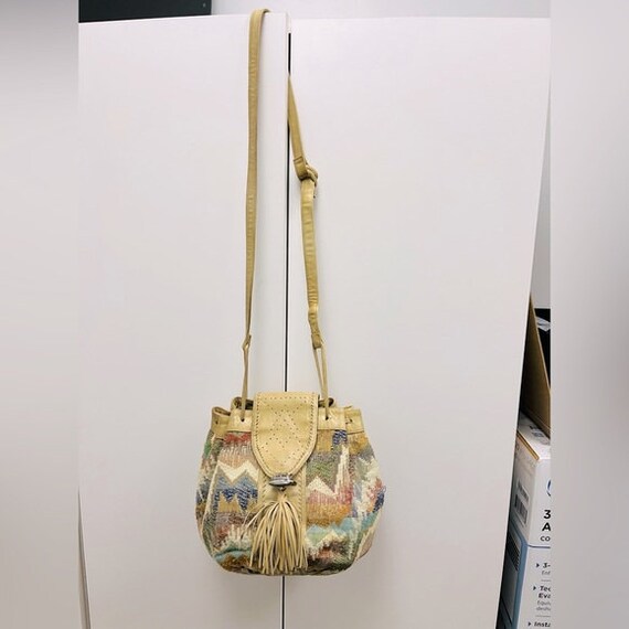 Pastel Abstract Tapestry and Leather Shoulder Bag by … - Gem