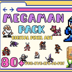 Megaman Pack Bosses 1-10 Digital Pixel Art, Clipart 80 Drawings Png/svg ...