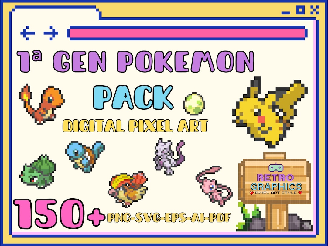 Pokemon 1 Gen Digital Pixel Art, Clipart +150 Drawings PNG/SVG/EPS/AI ...