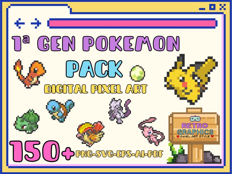 Pokemon Gen 1 Digital Pixel Art, Clip Art +150 Png/svg/eps/ai/pdf ...