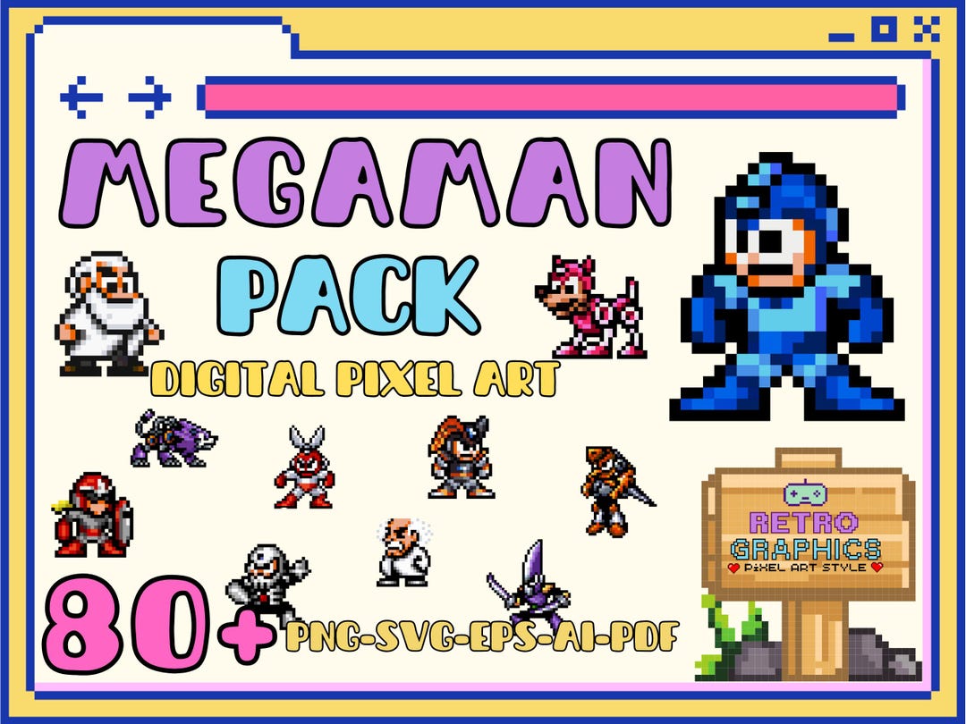 Megaman Pack Bosses 1-10 Digital Pixel Art, Clip Art +80 Drawings Png ...