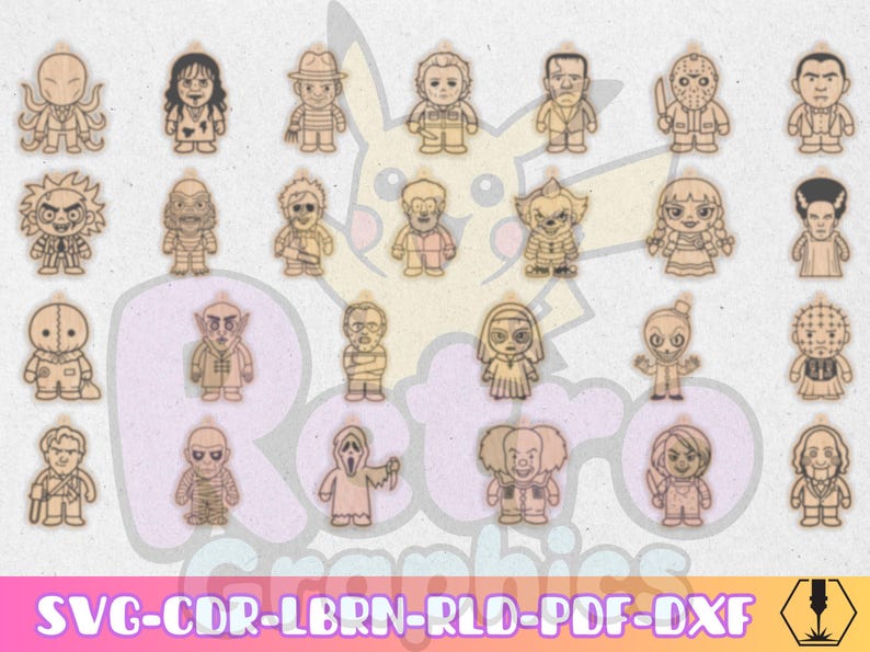 Pack 26 Classic Horror Movie Icons Keychains Bundle Svg Dxf Pdf Cdr ...