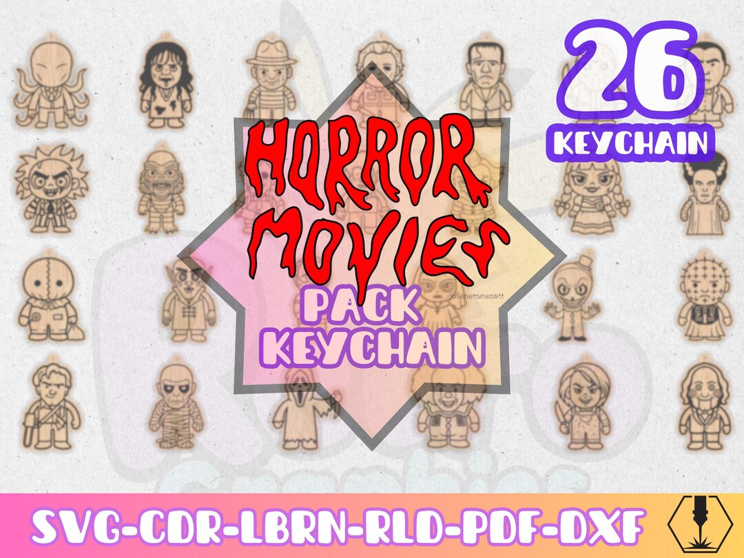 Pack 26 Classic Horror Movie Icons Keychains Bundle Svg Dxf Pdf Cdr ...