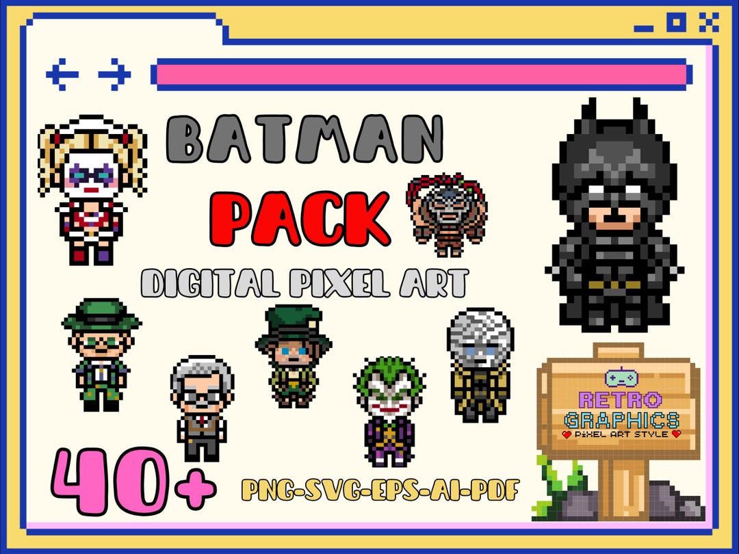 Superhero/villain Digital Pixel Art Pack, Clip Art +40 Png/svg/eps/ai ...