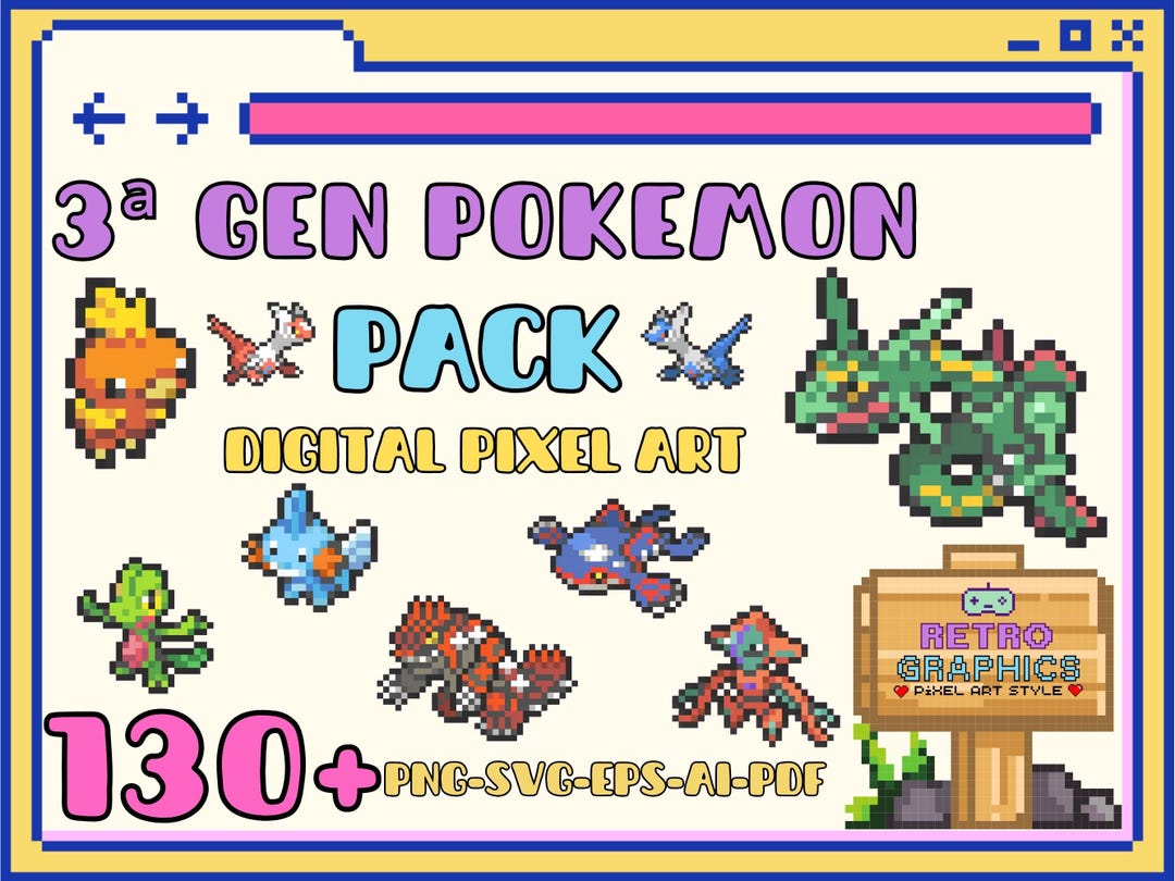 Pokemon 3 Gen Digital Pixel Art, Clip Art +130 Png/svg/eps/ai/pdf ...