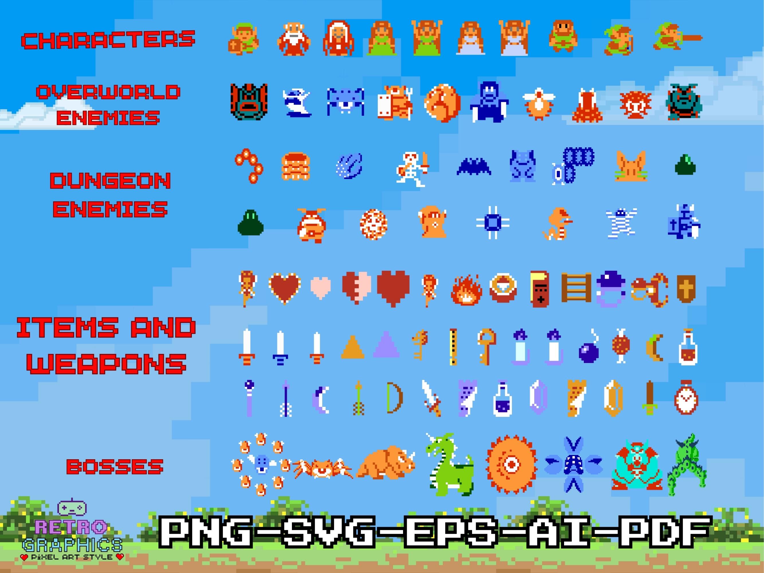 The Legend of Zelda Nes Digital Pixel Art, Clipart +80 Drawings Png/svg ...