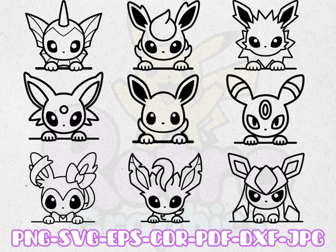 Eevee Evolutions 9 Peekers | Cute Eevee Creatures Bundle | Svg Png Dxf ...