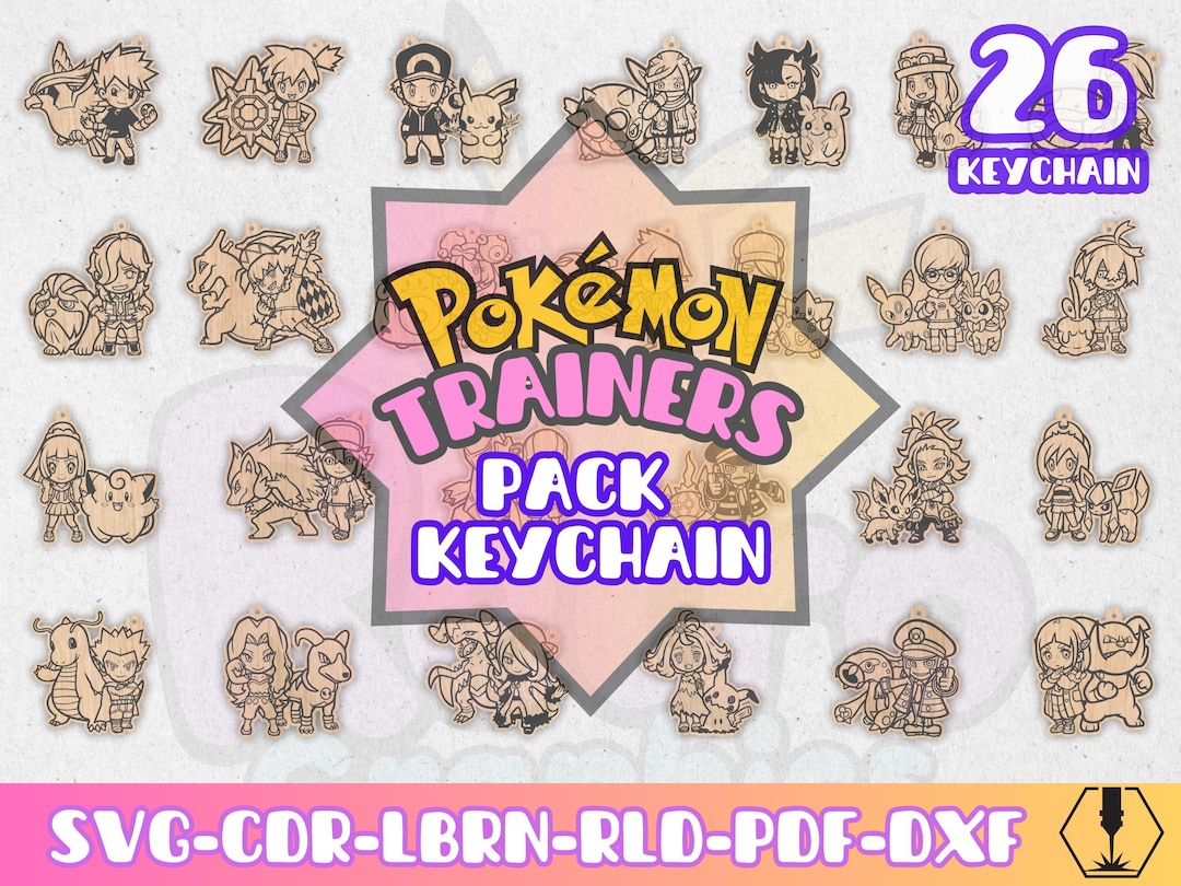 26 Trainer & Pokemon Keychains Pack | Anime Manga Keychain | Laser Cut ...