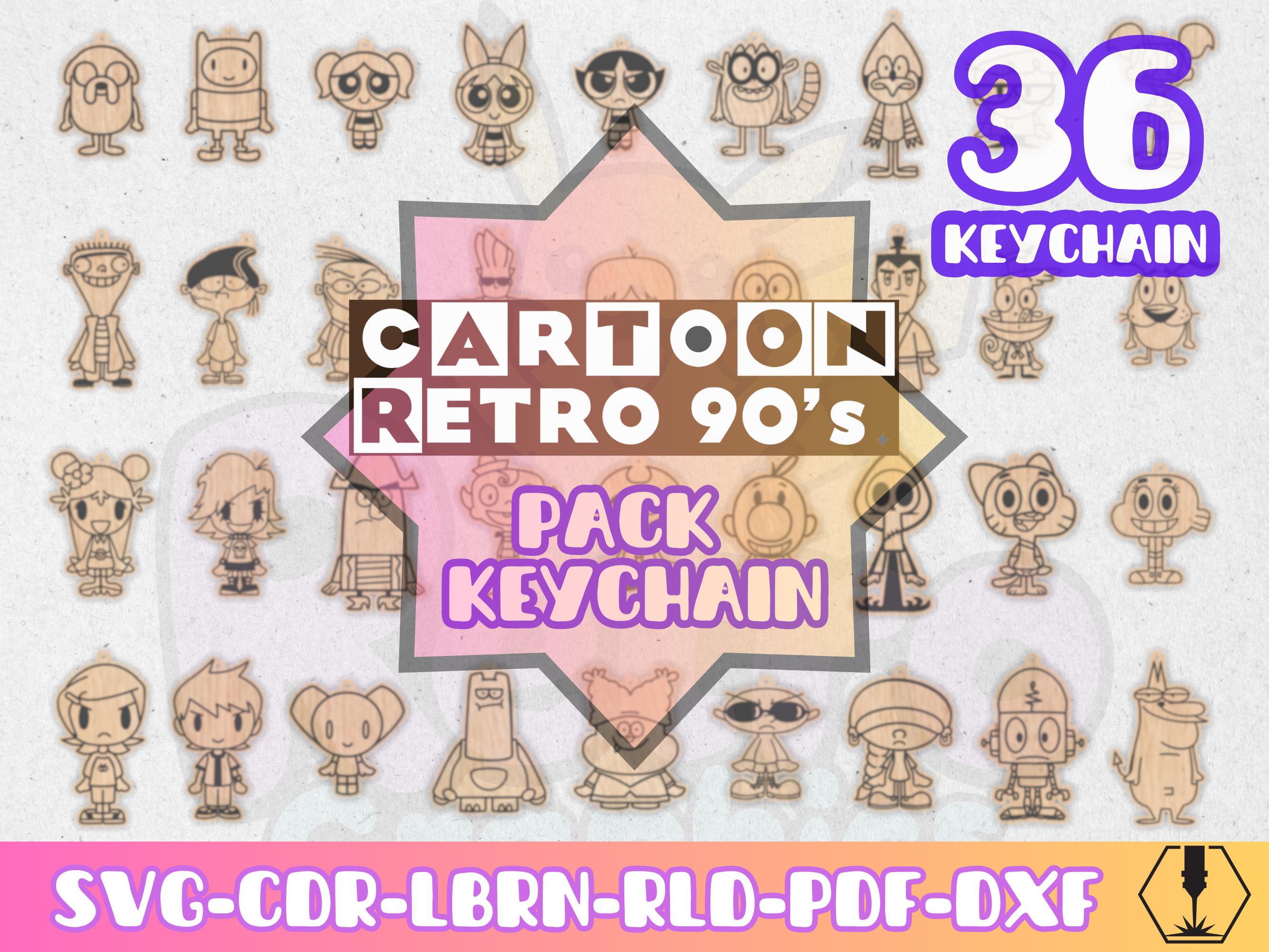 90s Retro Cartoon Keychains Bundle Svg Dxf Pdf Cdr Lbrn Rld | Laser Cut ...
