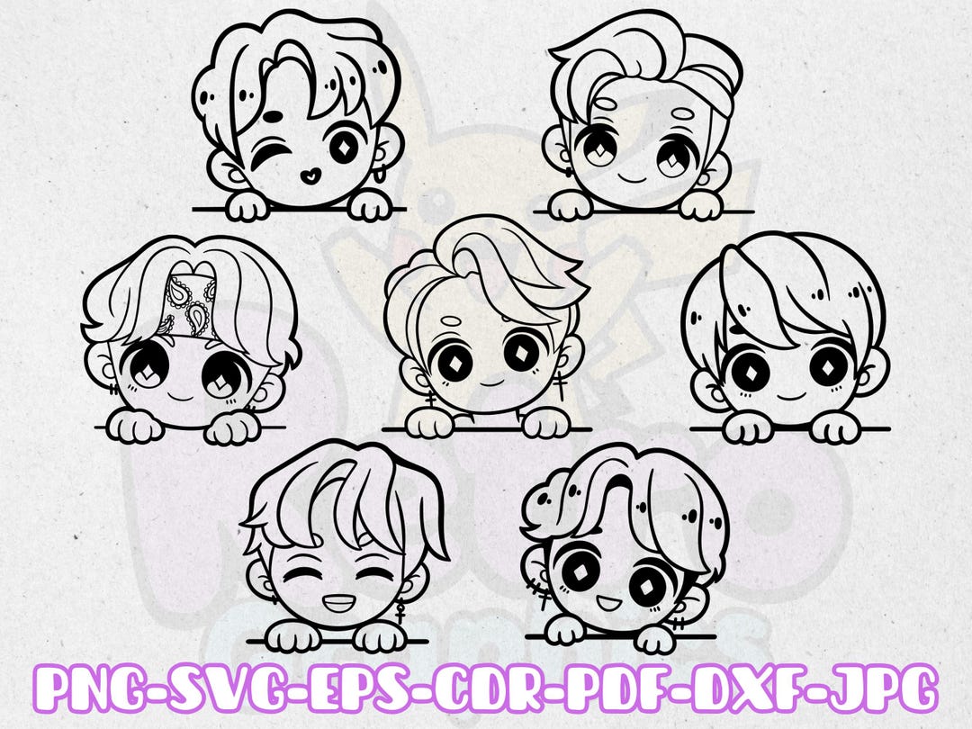 Kawaii Members 7 Peekers | Kpop Idols Inspired Characters Bundle | Svg ...