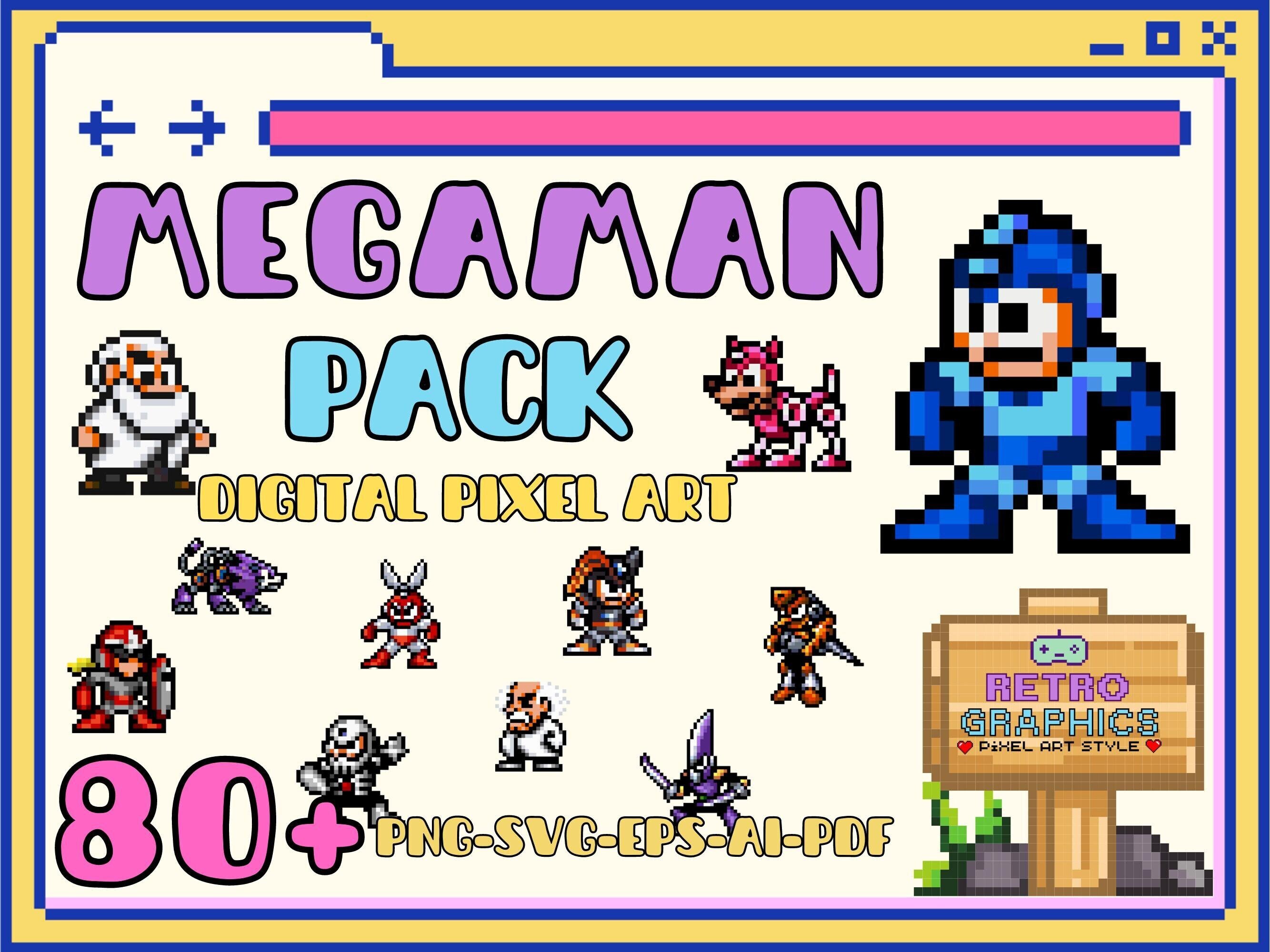 Megaman Pack Bosses 1-10 Digital Pixel Art, Clipart 80 Drawings Png/svg ...