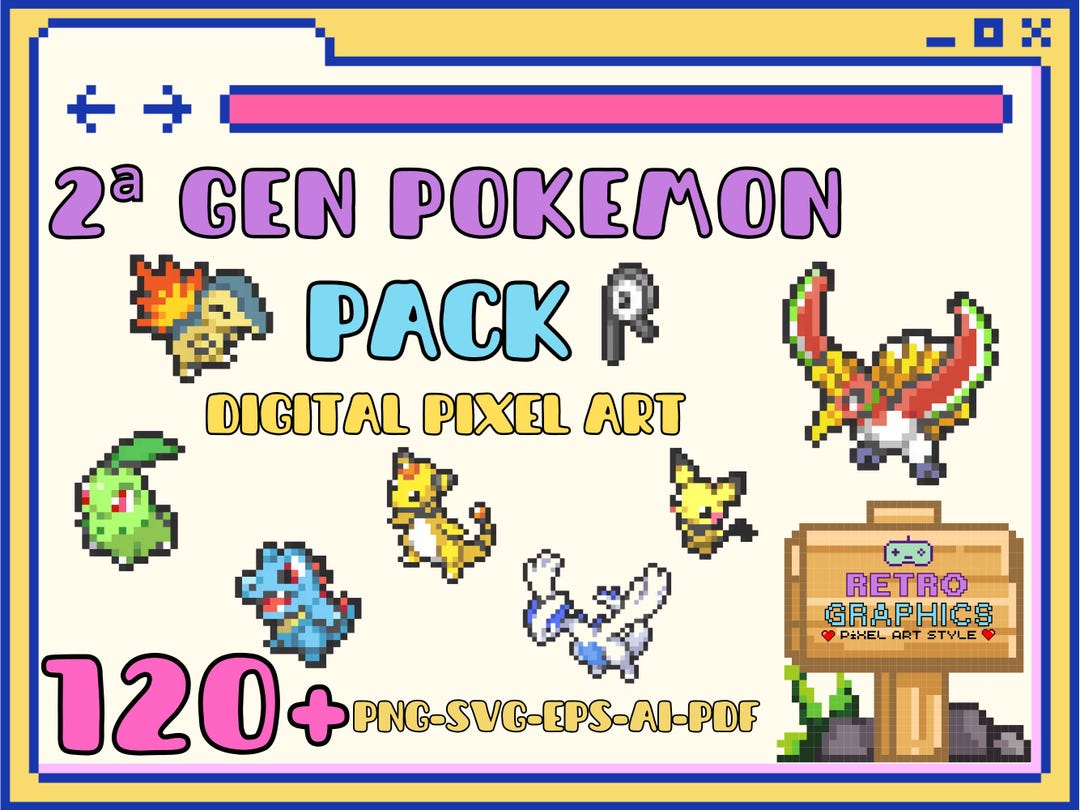 Pokemon 2nd Gen Digital Pixel Art, Clip Art +120 Png/svg/eps/ai/pdf ...