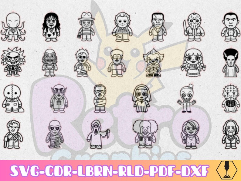 Pack 26 Classic Horror Movie Icons Keychains Bundle Svg Dxf Pdf Cdr ...