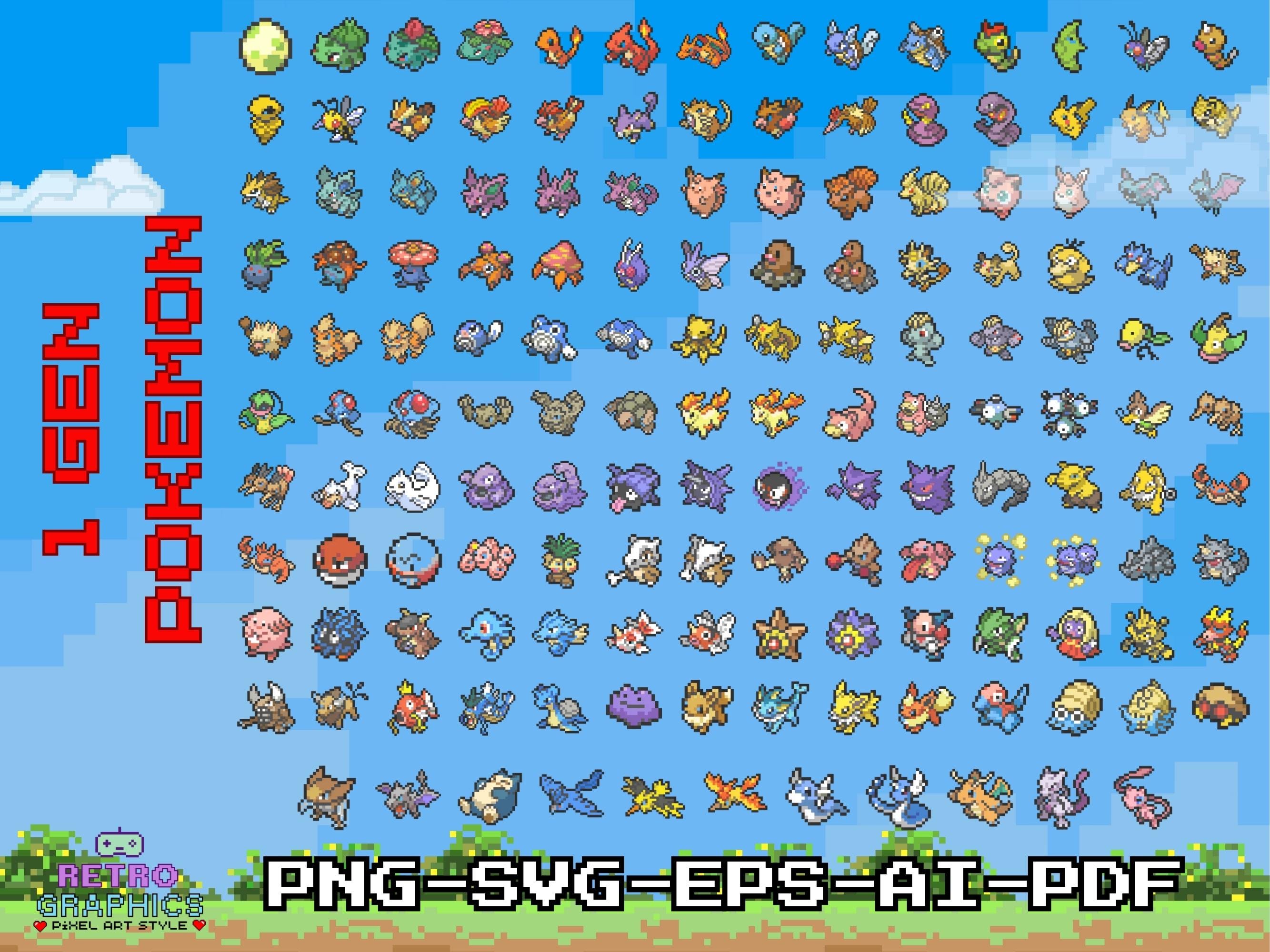 Pokemon 1st Gen Digital Pixel Art, Clipart 150 Drawings Png/svg/eps/ai ...