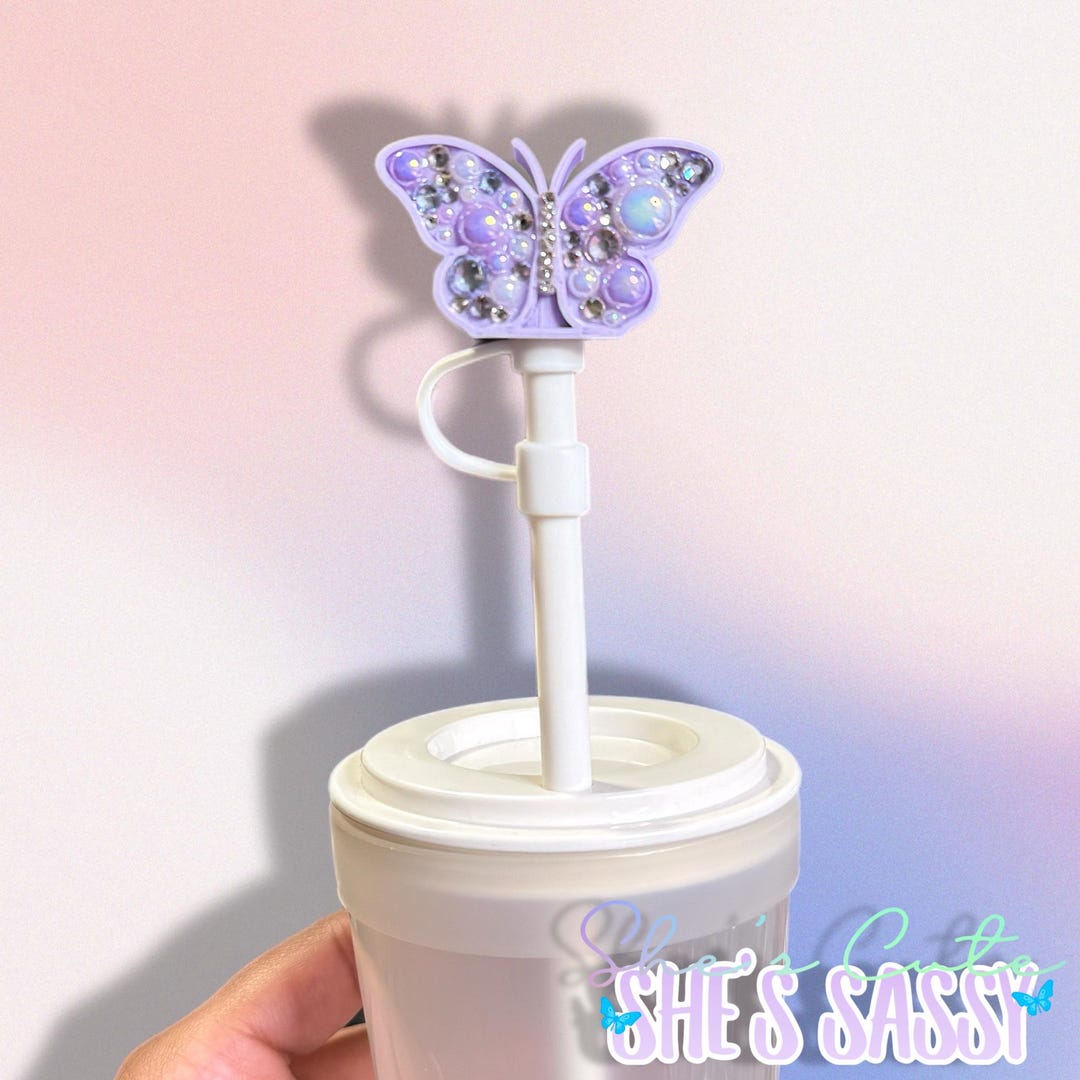 Bedazzled Purple Butterfly Straw Topper: 3D Printed Tumbler Accessory ...