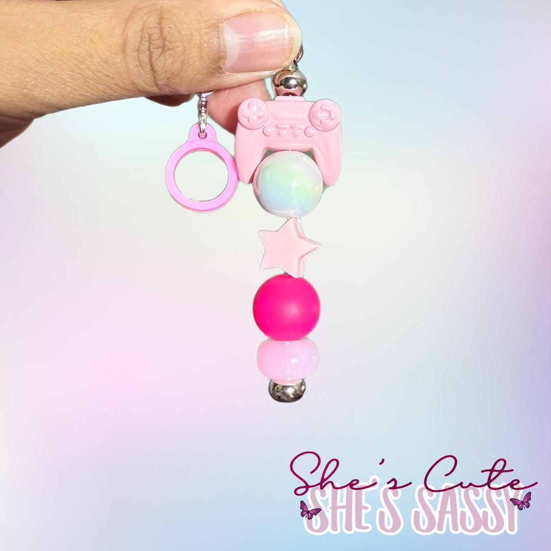 Adorable Girly Pastel Pink Beaded Straw Charm With an Iridescent Gaming ...