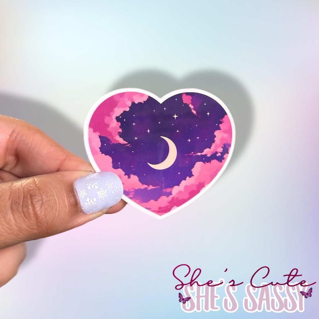 Pink Purple Night Sky Heart Sticker: Crescent Moon Decal - Etsy