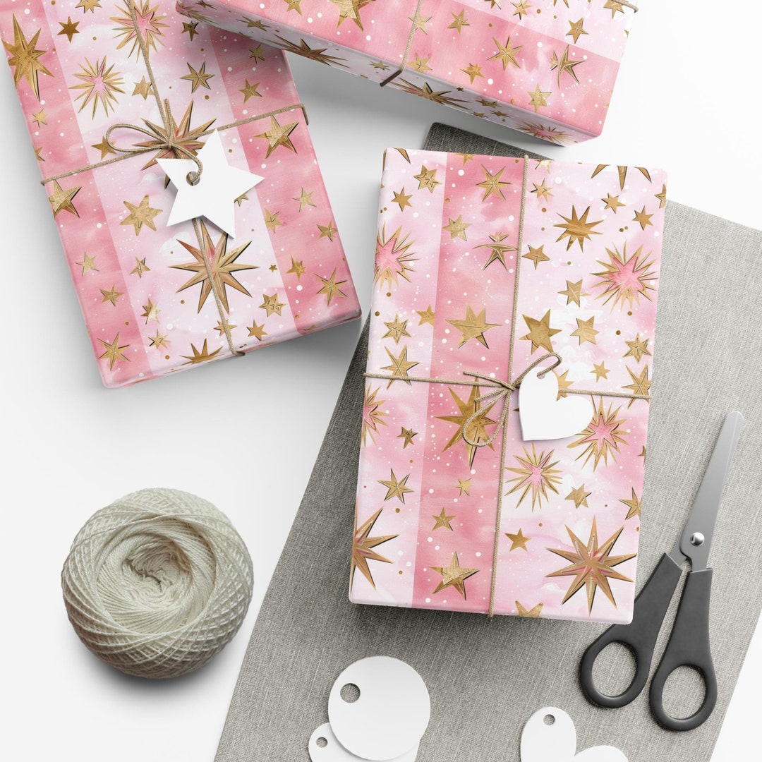 Pink With Stars Gift Wrap, Starcore, Show Stopping Gift Wrap, Colorful ...