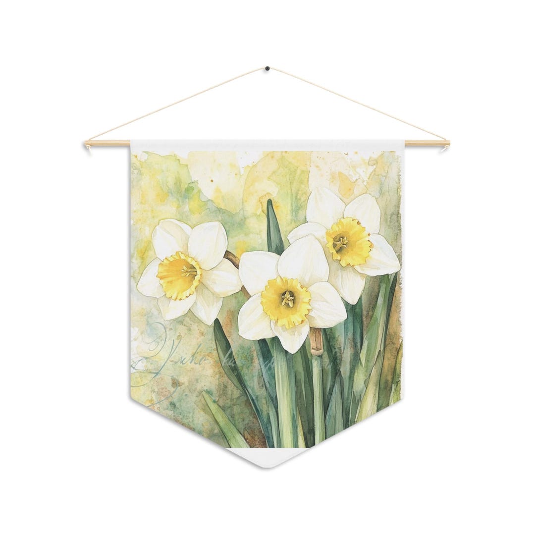 Floral Pennant Banner, Spring Home Decor, Daffodil Wall Hanging, Garden ...